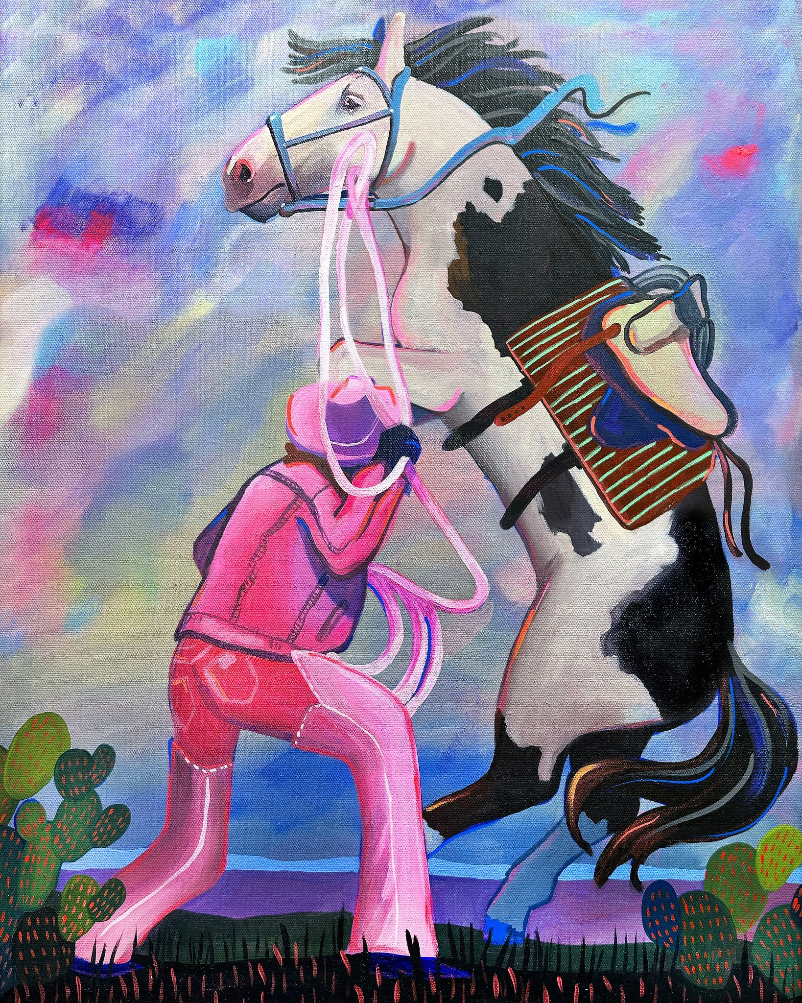 Cowgirl Bronc Buster Pink Chaps Art Print | Caya Crum – Crum Art